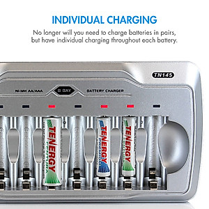 Tenergy TN145 8-Bay AA/AAA NiMH/NiCd Charger + 8xAA & 8xAAA Premium Batteries Combo