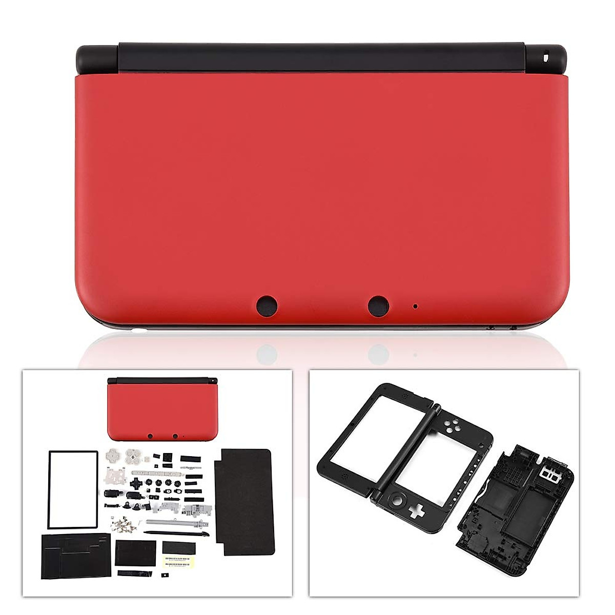 RANNYY case, Full Housing Case Cover Shell Repair Parts Complete Fix Replacement Kit for 3DS XL (red)