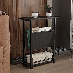 Walmokid 3 Tier Side Table with Magazine Holder, Industrial End Table with Open Storage, Wooden Bedside Table, Sofa Table, Nightstand for Living Room, Bedroom, Small Spaces, Easy Assembly, Black