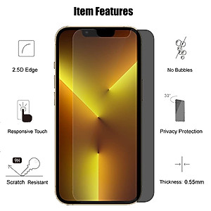 UZWZW (3+3) For iPhone 13 Pro (6.1") (3 Pack) Anti Spy Private Tempered Glass Film Privacy Screen Protector and (3 Pack) Camera Lens Protector [Not Affect Flash], 9H Hardness, Anti Scratch