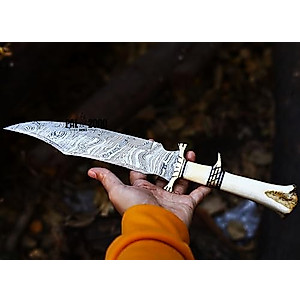 PAL 2000 KNIVES HUN-9871 Handmade Damascus Steel Predator Hunter Knife With Sheath