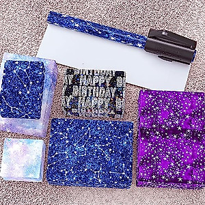 THMORT Galaxy Birthday Wrapping Paper Roll with a Cutter Kit for Boys&Girls,Adults,Kids.17 Inch X 120 Inch Gift Wrapping Paper Galaxy Happy Birthday lettering 4 Rolls.