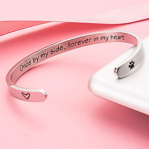 Raysunfook Once by My Side Forever in My Heart Pet Sympathy Gift Bracelet Pet Remembrance Jewelry Dog Memorial Cuff Loss of Pet Gifts (Bangle - Once by my side, forever in my heart)