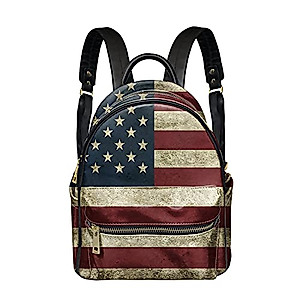 FKELYI Vintage Style American Flag Backpack Purse for Women Mens Leather Shoulder Bags Satchel Handbag Casual Daypack