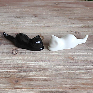 DOITOOL 4pcs Chopsticks Rests Japanese Style Ceramic Black Cat Chopsticks Holder Spoon Fork Rack Kitchen Utensils Gadgets for Home Dining Table Decorations Black