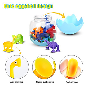 Suction Cup Toys 27 PCS Silicone Suction Bath Toys Travel Toys Window Toy for Kids Ages 3-8 Boys Girls Sensory Toys with Dinosaur Eggshell Storage
