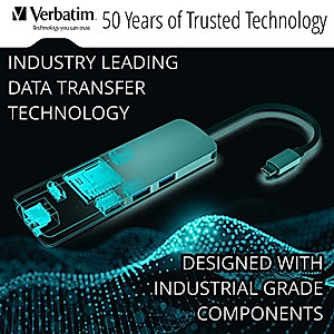 Verbatim 9-in-1 USB C Hub Adapter - 100W Power Delivery, USB 3.0, SD Card Readers, Gigabit LAN, 3.5mm Port for USB C Laptops