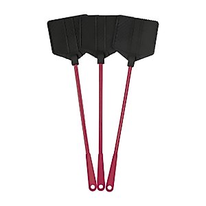 OFXDD Rubber Fly Swatter, Long Fly Swatter Pack, Fly Swatter Heavy Duty, Light Red Color (3 Pack)