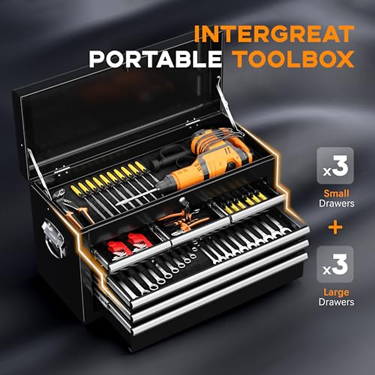 INTERGREAT Rolling Tool Chest with Wheels and 8 Drawers, Detachable Large Tool Cabinet with Lock for Garage, Locking Mechanic Tool Cart with Black Liner for Warehouse, Workshop, High Capacity
