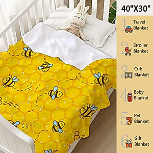 Honeycomb Cute Bee Yellow Blankets for Couch Sofa Bed Fleece Throw Blanket Super Soft Lightweight Warm Gift for Kids Women Indoor Home Decor 40"x30" for Pets