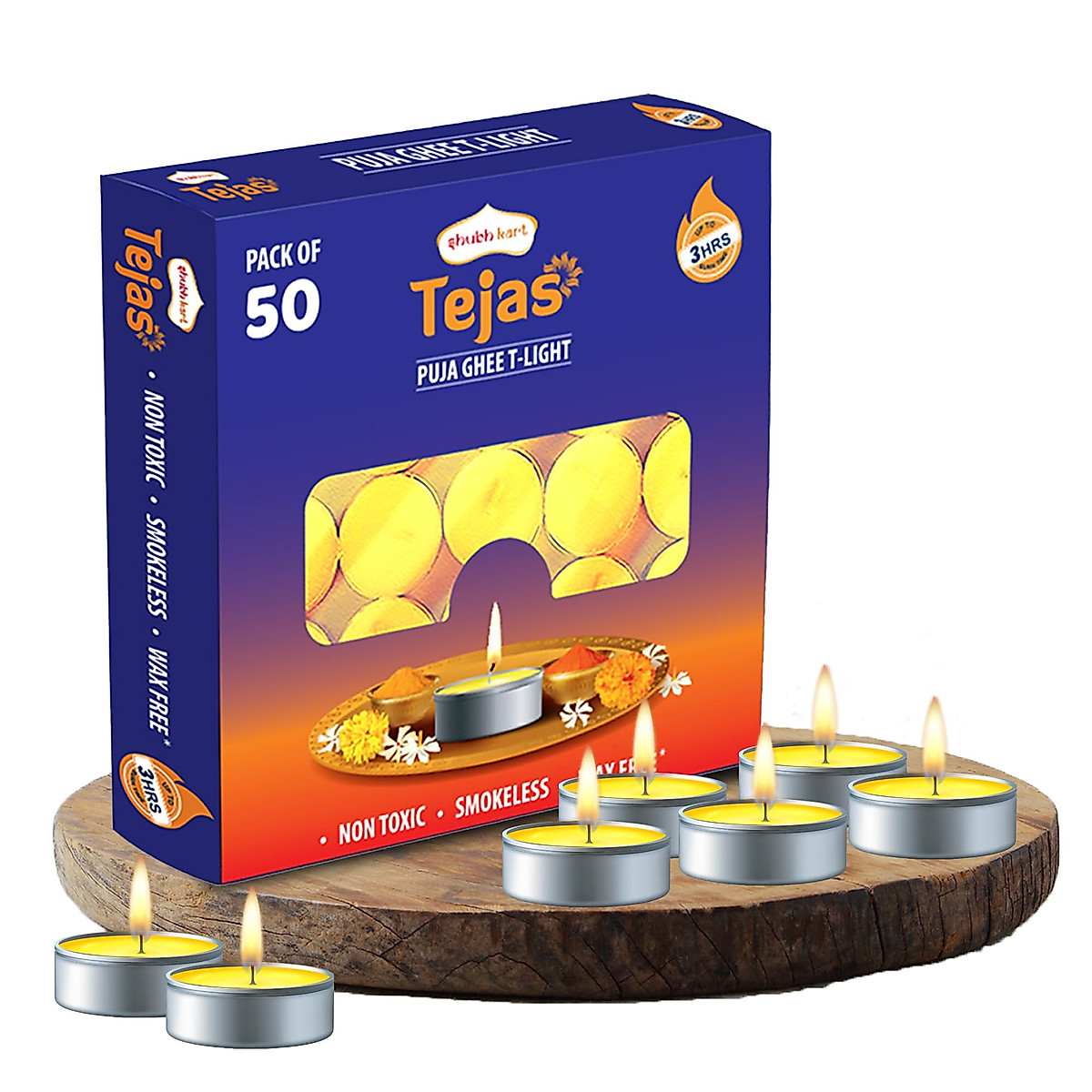 50 Pcs Pure Ghee Deepak/Tea Light Candle with 3 Hours Burning Time for Home & Festival Decor (50 Tea Lights) by Shubhkart