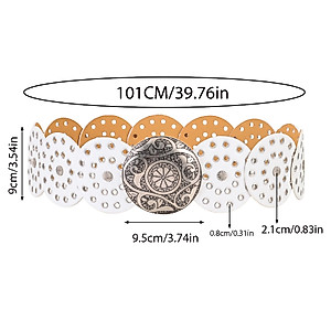 Dazzleimart Hollow Disc Belt Western Style Exaggerated Cowboy Wide Disc Belt Metal Buckle Vintage Soft Belt for Women