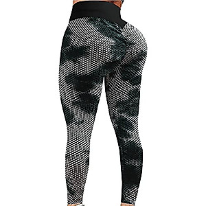 Bblulu Women's High Waist Yoga Pants Tie-Dyed Tummy Control Active Ruched Butt Lifting Stretchy Leggings Textured Booty Tight