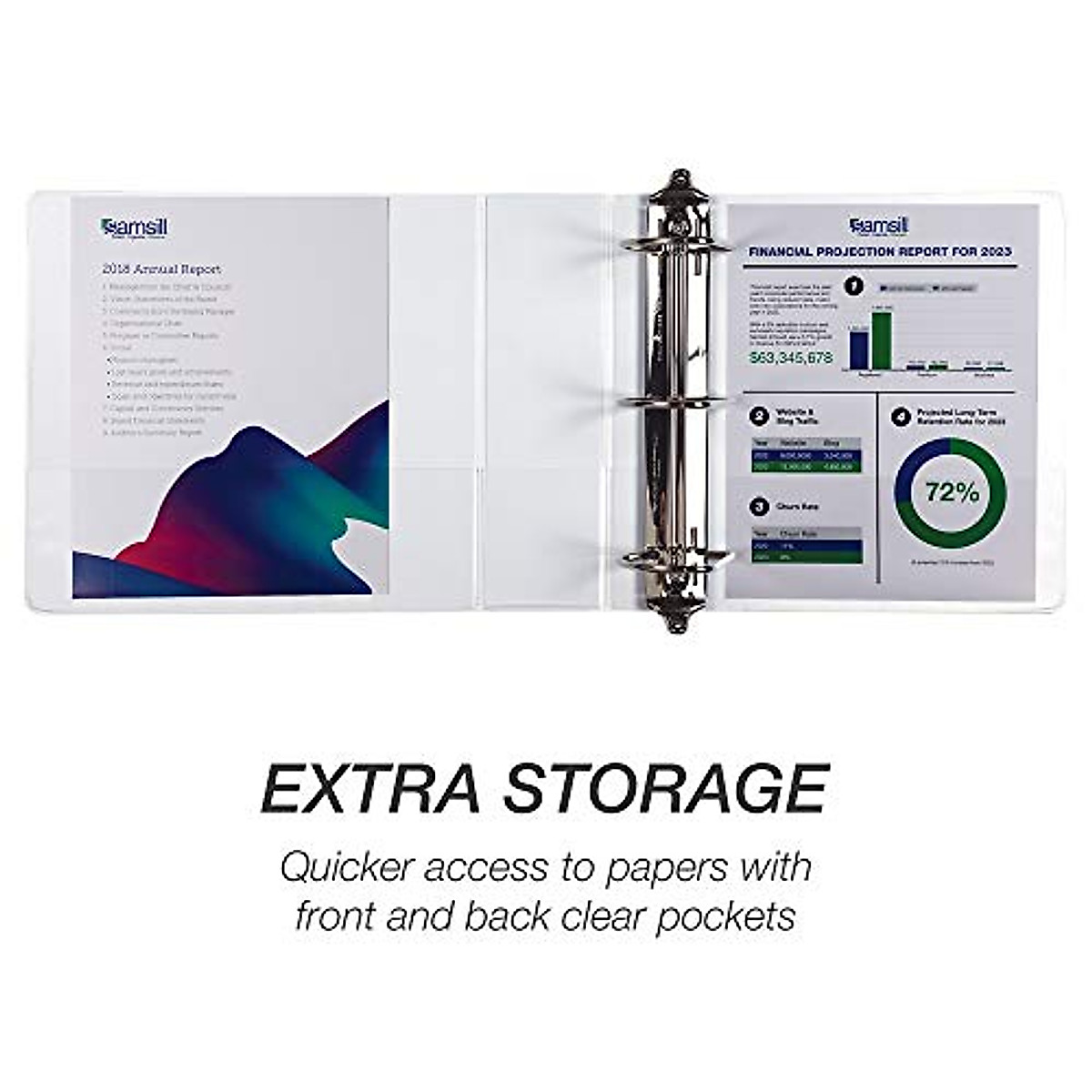 Samsill Durable 4 Inch Binder, Made in The USA, Locking D Ring Customizable Clear View Binder, White, 2 Pack, Each Holds 700 Pages