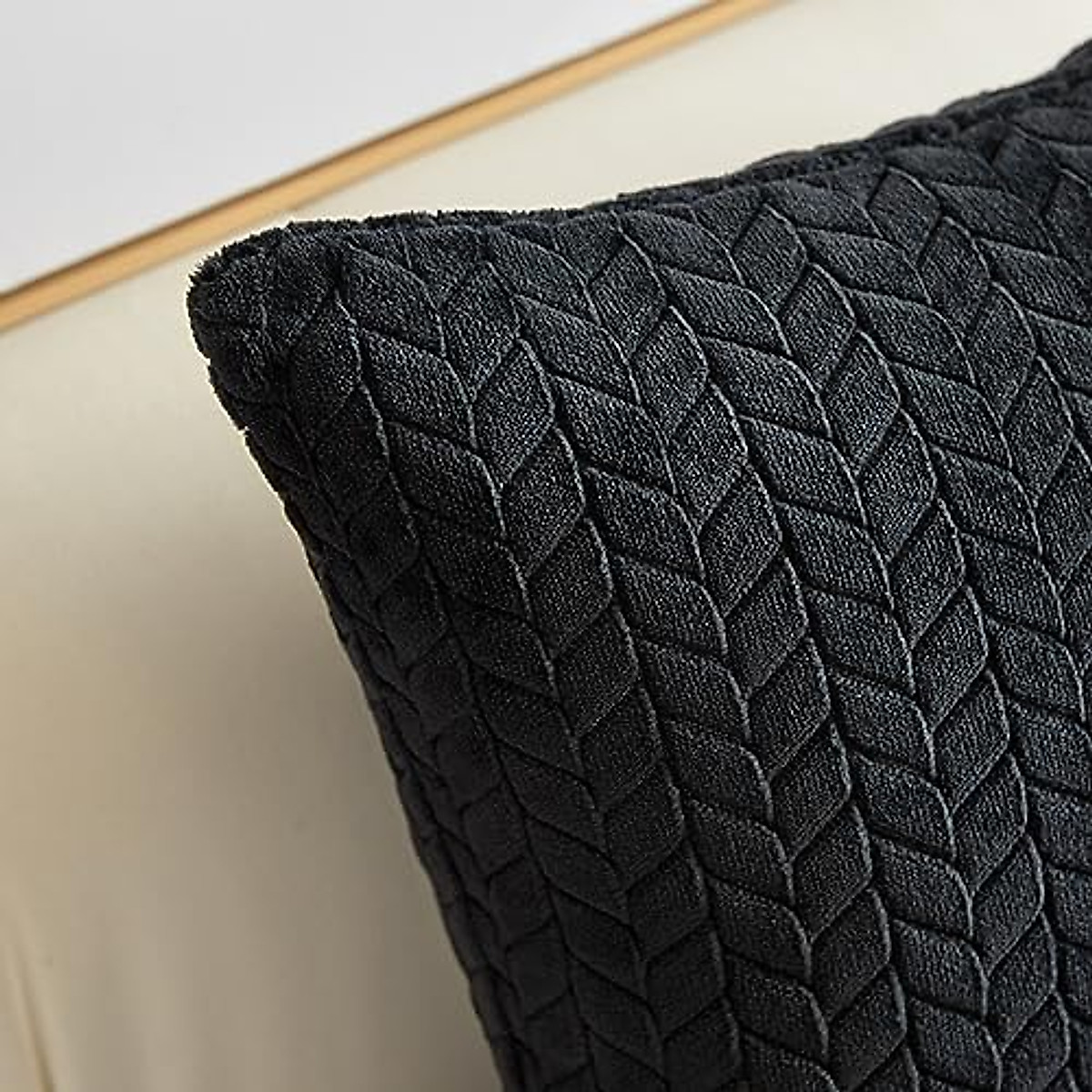 UGASA Velvet Pillow Covers Striped, Decorative Throw Cushion Case with Hidden Zipper for Home Couch/Bedroom, Soft Cozy Solid Square, 2 Packs (24"x24", Black)