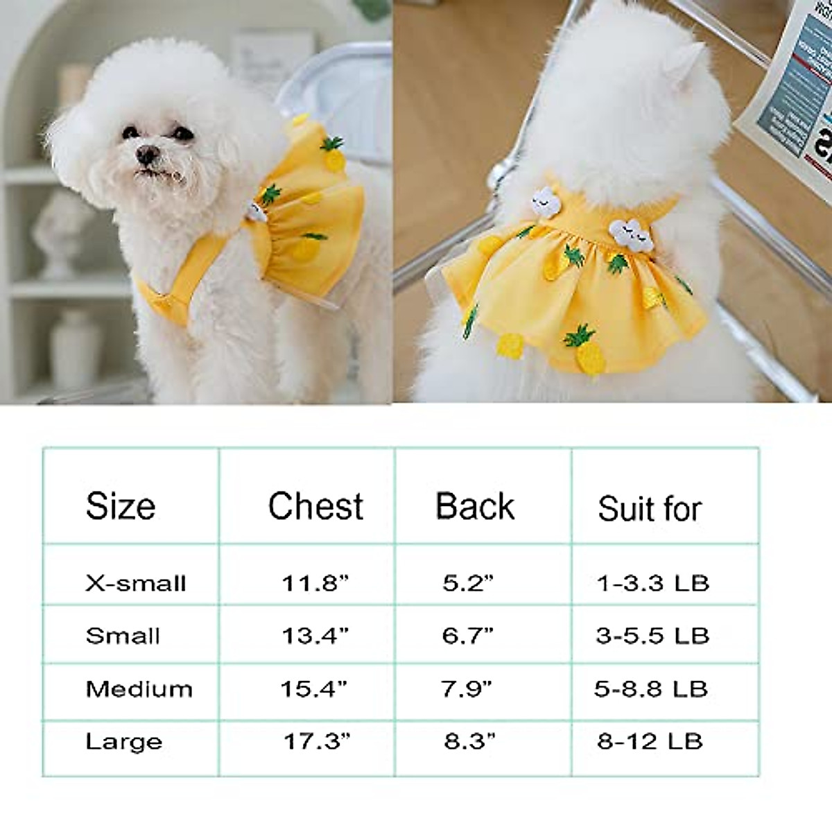 Gittcoll Anelekor Puppy Princess Dresses Girl Dog Clothes Doggy Summer Outfit Lovely Pineapple Sleeveless Lace Skirt for Cat Bunny Chihuahua and Small Extra Small Dogs (X-Small, Yellow)