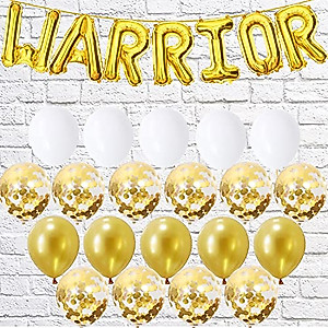Tihuprly Cancer Survivor Cancer Free Party Decorations Included"WARRIOR" Letter Foil Balloons + 20 Latex Balloons - Beat Cancer Party Decor Breast Cancer Banner Breast Protection Themed Banner