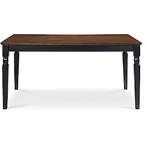 Finch Provence Farmhouse Table, Two-Toned Wood with Turned Legs, Traditional Rustic Furniture Decor for Kitchen or Dining Room, 60" Inch Tabletop, Black