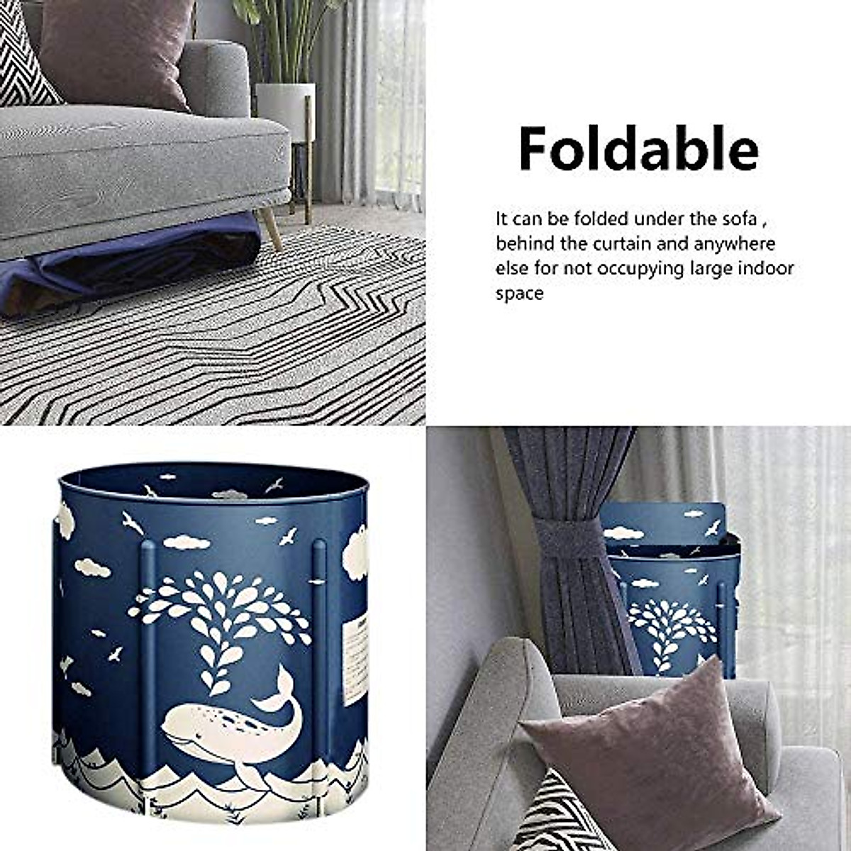 MKSY Portable Folding Bathtub, Eco-Friendly Bathing Tub Soaking Standing Bath Tub for Small Places Shower Stall Separate Family Bathroom SPA (Blue Whale)