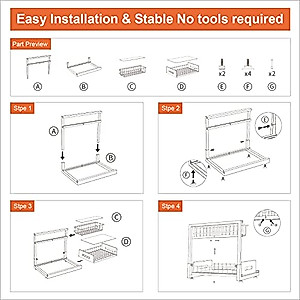 Under Sink Organizer,Pull Out Cabinet Organizer 2 Tier Slide Out Sink Shelf Cabinet Organizer and Storage,Adjustable Metal Under Counter Organizers Multi-Use for Under Kitchen Bathroom Organization