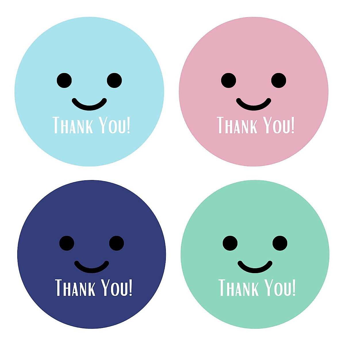 Mobiusea Party Thank You Stickers Roll | Happy Smiley Faces |1.5 inch | Waterproof | 500 Labels for Small Business, Packaging, Mailer Seal Stickers, Baby Showers, Kids Birthday Party | 4 Color Designs