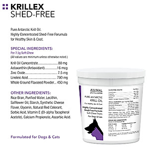 Animal Pharmaceuticals Krillex Shed-Free Chews - Shedding Support Krill Oil for Dogs & Cats - Skin and Coat Omega 3 Supplement for Dogs - 60 ct