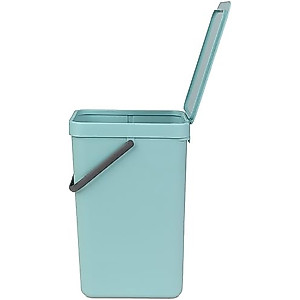 Brabantia Sort & Go Kitchen Recycling Can (4.2 Gal / Mint) Stackable Waste Organiser with Handle & Removable Lid, Wall/Cupboard Mounting