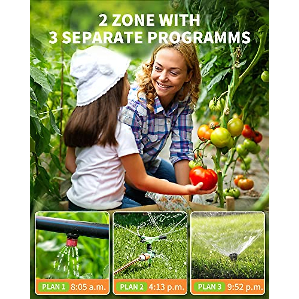 RAINPOINT Sprinkler Timer,Water Timer with 6 Programmable Procedure Rain Delay/Manual/Automatic Mode,Outdoor Hose Timer for Week/Specific/Daily Day Cycle Watering for Lawn Garden Irrigation,2 Outlet