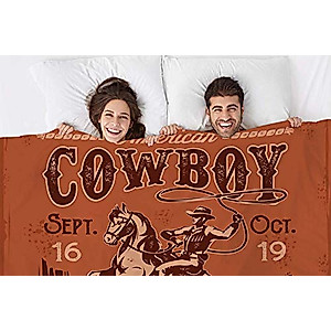 Mugod Cowboy Throw Blanket Rodeo Poster with a Cowboy Sitting on a Rearing Horse in Retro Style Decorative Soft Warm Cozy Flannel Plush Throws Blankets for Baby Toddler Dog Cat 30 X 40 Inch