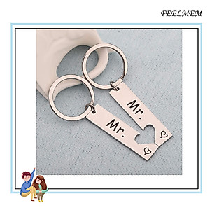 FEELMEM Mr. and Mr. Gay Couple Keychain Set His and His Same Sex Gay Wedding Keyring Gift Gay Marriage Gifts (silver)