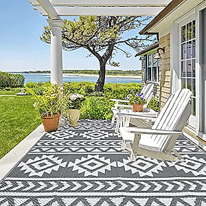 Pauwer Waterproof Outdoor Rug 5x7, Reversible Plastic Straw Patio Camping Rug, Indoor Outdoor RV Mat Carpet for Deck, Camper, Porch, Balcony, Backyard, Picnic, Moro Grey