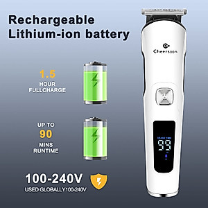 Beard Trimmer for Men, Nose Hair & Ear Trimmer, Cheersoon Electric Cordless Hair Clippers for Men, LED Display, IPX7 Waterproof Mens Grooming Kit
