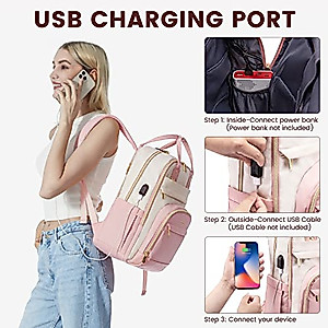 LOVEVOOK Laptop Backpack Women, Fits 15.6 Inch Laptop Bag, Fashion Travel Work Anti-theft Bag with Lock, Business Computer Waterproof Backpack Purse, University Backpacks, Beige-Pink-Pink
