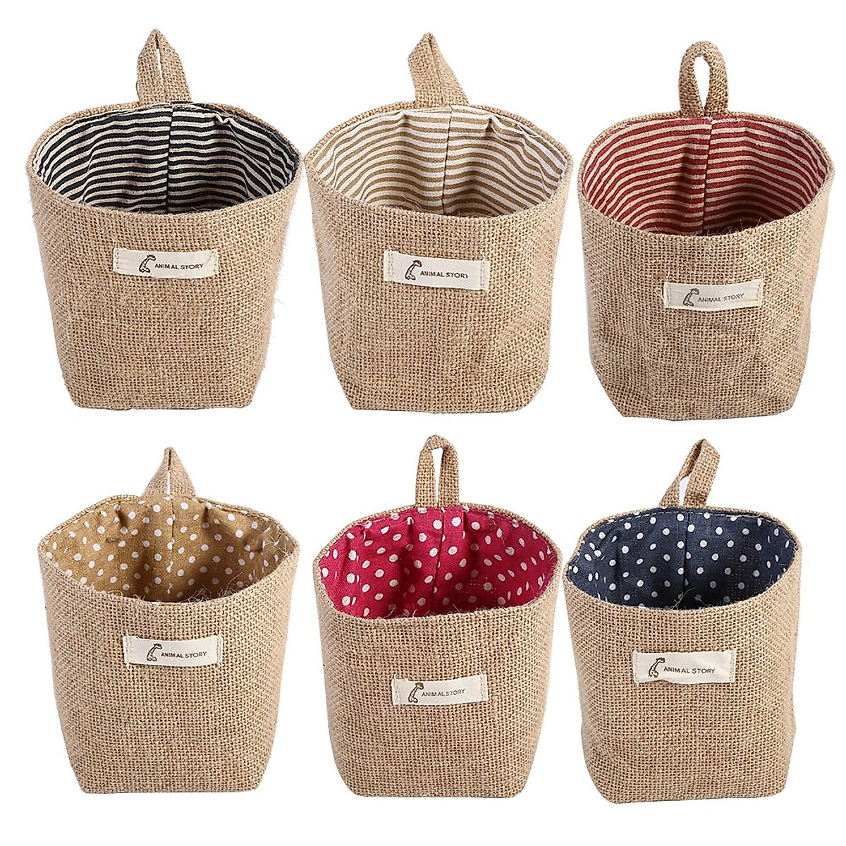Fdit Cotton Linen Hamper Hanging Clothes Bag Home Gadget Storage Organizer Foldable Basket Bin (Khaki Stripe)