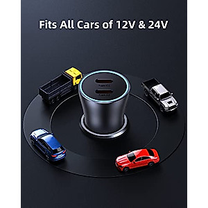 USB C Car Charger, Baseus 60W Car Phone Charger PD 30W & PD 30W Dual Port Fast Car Charger Adapter Compatible with iPhone 14 13 12 11 Pro Max, Samsung Galaxy S22/21/20 Note20/10, Pixel, Steam Deck