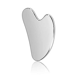 Stainless Steel Gua Sha Tool, Scraping Massager Perfect for Body Muscle Relaxing and Relieve Facial Fine Lines and Wrinkles with Travel Pouch, 3.35 x 2.16 x 0.14 Inch