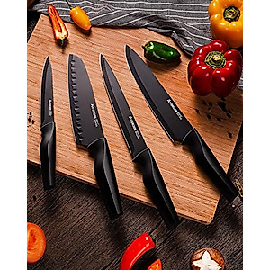 Astercook Knife Set, Kitchen Knife Set with Built-in Sharpener Block, Dishwasher Safe, 15 Pieces German Stainless Steel Knife Block Set, Black