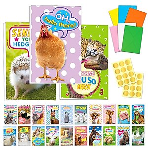 Funny Animal Greeting Cards with Envelopes Stickers 24 Pack Thinking of You Miss You Hello Note Cards for for Kids Students Friends Teacher Family Birthday, Holiday Gifts Present 4x6 In