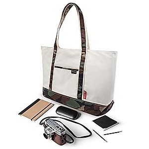 Rough Enough Large Canvas Camo Tote Bag for Women Men Work Travel with Zipper Pockets and Compartments