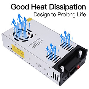 High-Power SMPS 110V/220V AC to 12V DC Converter - 50A 600W Power Supply - Adjustable Switch Transformer for LED Strip, LCD Monitor CCTV, Radio/Car Stereos, 3D Printer - includes 2 Clamp Wires