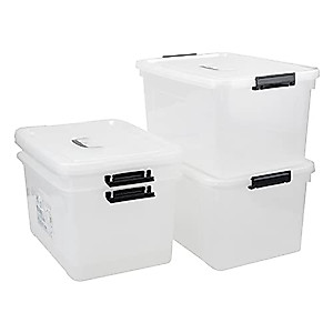 CadineUS 17.5 Liter Clear Boxes, Plastic Storage Bin with Lid Set of 4
