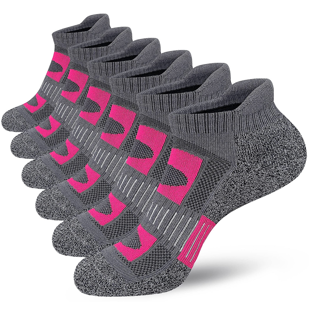 APTYID Women's Ankle Socks Athletic Cushioned Running, Size 6-9, Dark Grey, 6 Pairs