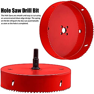 6-1/8 Inch Hole Saw for Recessed Lights, 155mm HSS Hole Cutter, Bi-Metal Hole Drill Bit with Hex Shank for Cutting Soft Metal, Iron, Aluminium, Wood, Drywall, Pipe, Plastic, Fibreboard(Red, 6.1 Inch)
