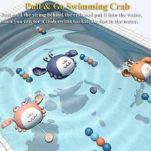 NEXTAKE Pull & Go Crab Bath Toy, Funny Crab Toy Wind-up Crab Tub Toy Bathtub Crab Toy Pull and Go Water Toy Pull String Crab Toy for Kids (Round Eyes-Blue)