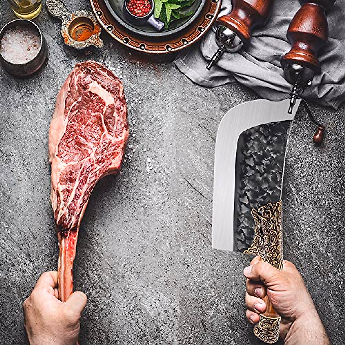 Purple Dragon Meat Cleaver Knife Heavy Duty Butcher Knife Hand Forged Professional Bone Chopper outdoor Knife High Carbon Steel Sharp for Home or Restaurant with Gift Box