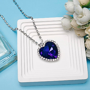 HEYu jewelry Titanic Heart Of The Ocean Love Heart Shaped Necklace With Royal Blue Crystal Pendant For Women Wife