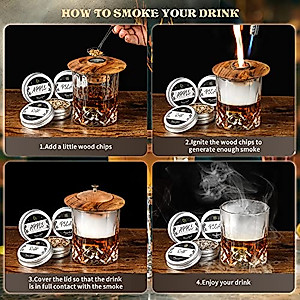 Cocktail Whiskey Drink Smoker Kit – 4 Flavors Wood Chips, Old Fashioned Chimney Drink Smoker Set for Infuse Bourbon, Cocktails, Whiskey, Wine, Meat, Cheese, Ideal Gifts for Men, Husband, Dad, Christmas