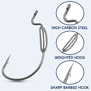 OROOTL Weighted Swimbait Fishing Hooks, 25pcs Weighted Worm Hooks for Bass Fishing Wide Gap Weedless Hooks for Soft Plastic Lures Freshwater Saltwater Fishing