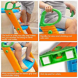 Potty Training Seat Toilet with Ladder - Potty Step Stool for Kids Toddlers w/Handles. Sturdy, Safe & Adjustable Height. Non-Slip Steps & Anti Slip Pads. Trainer Folds Easy for Boys Girls Baby