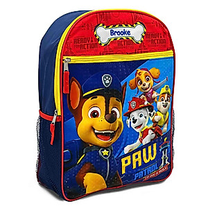 DIBSIES Personalized 16" Paw Team - Chase, Marshall, Rubble, and Skye Is On A Roll Backpack with Bonus Lunch Bag, Carabiner Clip, and Character Dongle